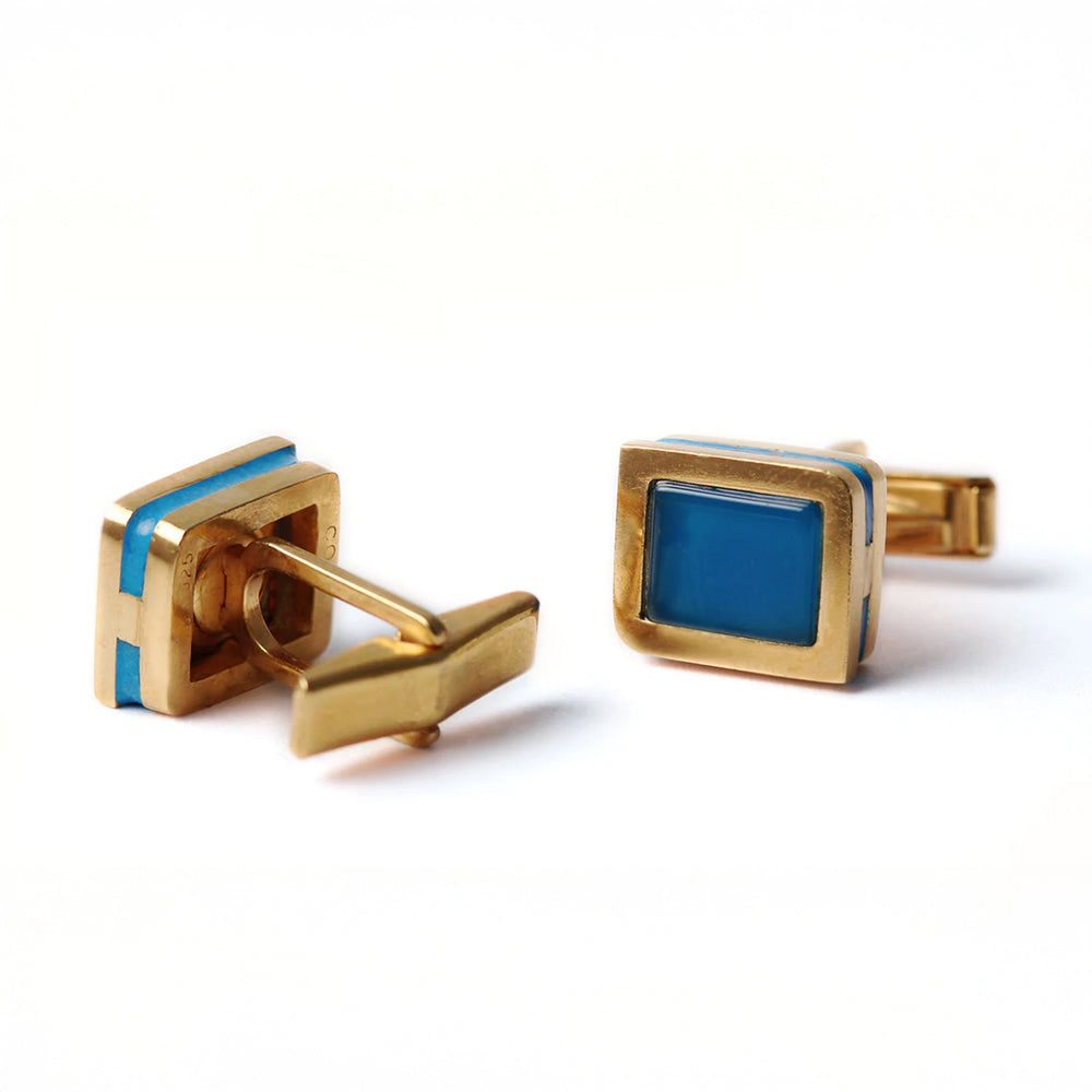 Blue gold cuff links- Wedding cufflinks navy blue cufflinks – Cadi Jewelry