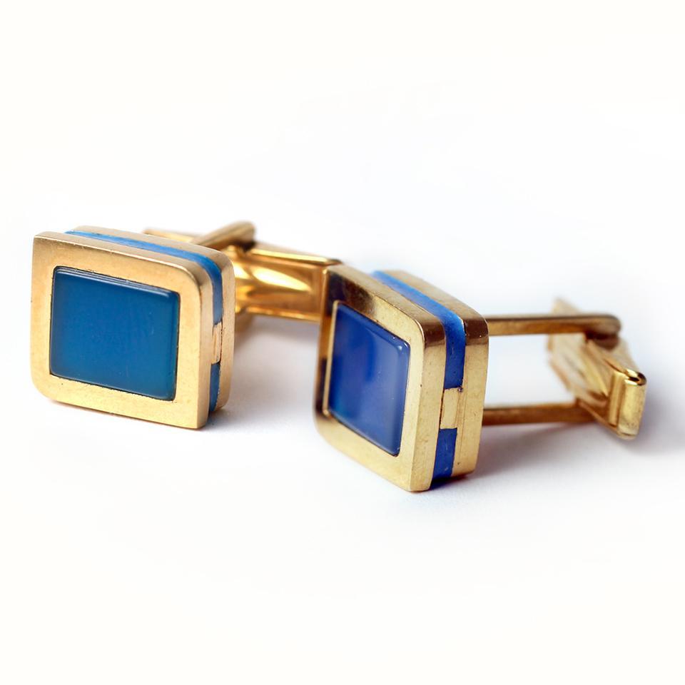 Blue gold cuff links- Wedding cufflinks navy blue cufflinks – Cadi Jewelry